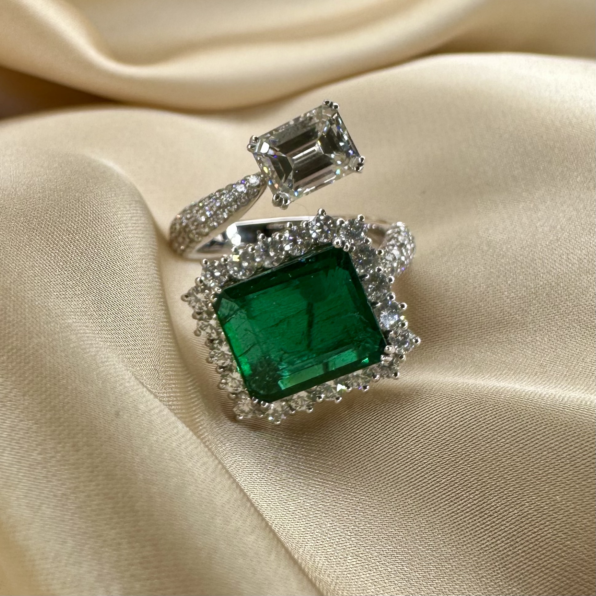 5.11ct Zambian Emerald and Diamond Ring in White Gold